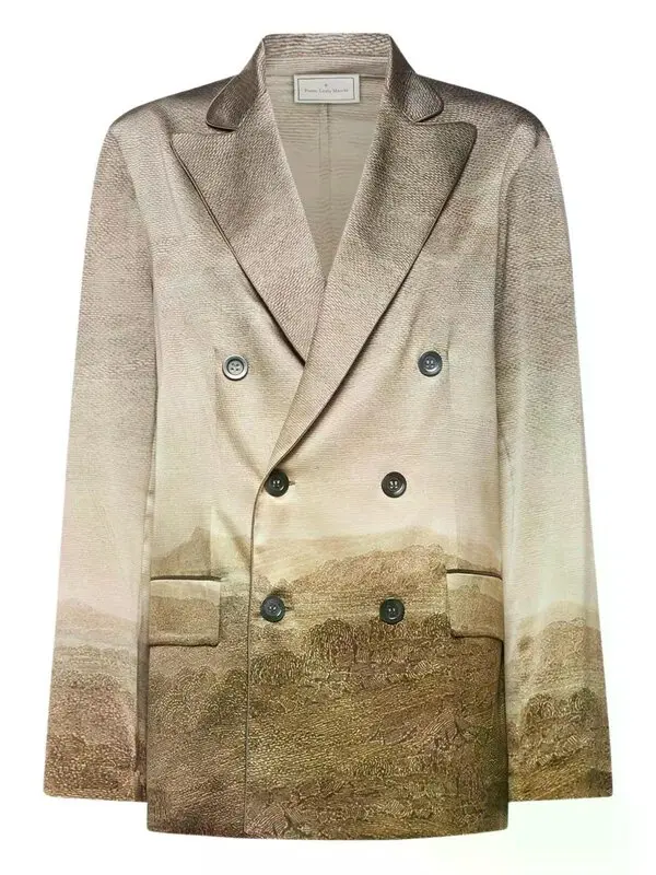 PIERRE-LOUIS MASCIA Landscape-print Double-breasted Jacket - Neutrals