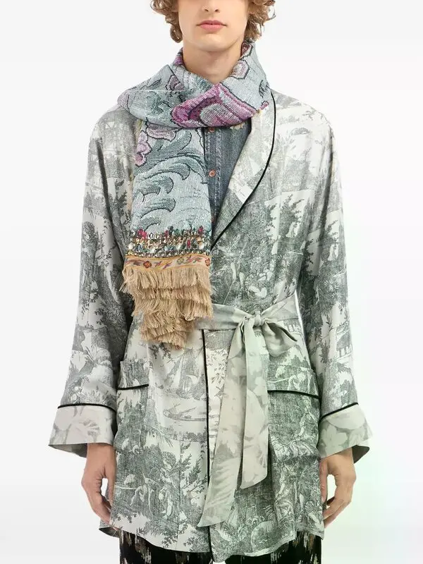 PIERRE-LOUIS MASCIA Floral-pattern Fringed-edges Scarf - Neutrals
