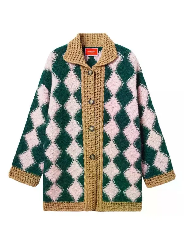 La DoubleJ Diamond Pattern Wool-blend Cardigan - Green