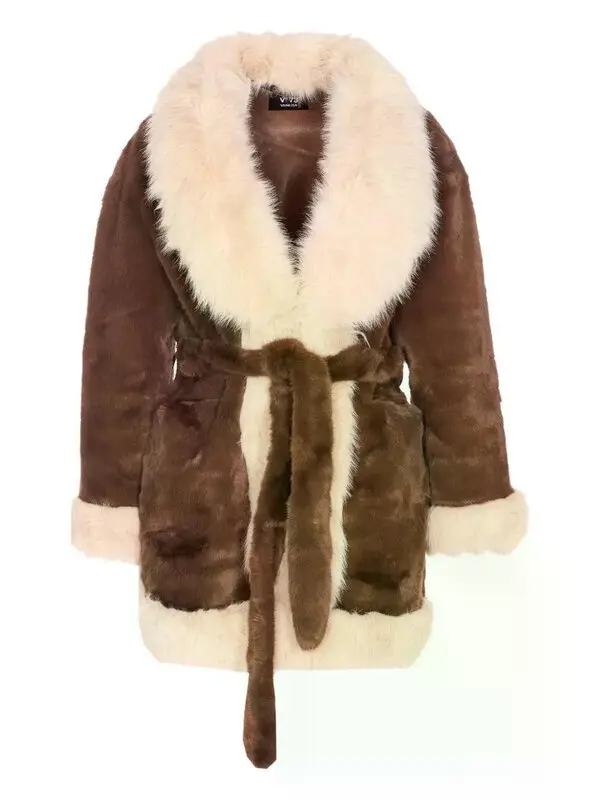 V°73 Faux Fur Belted Jacket - Brown