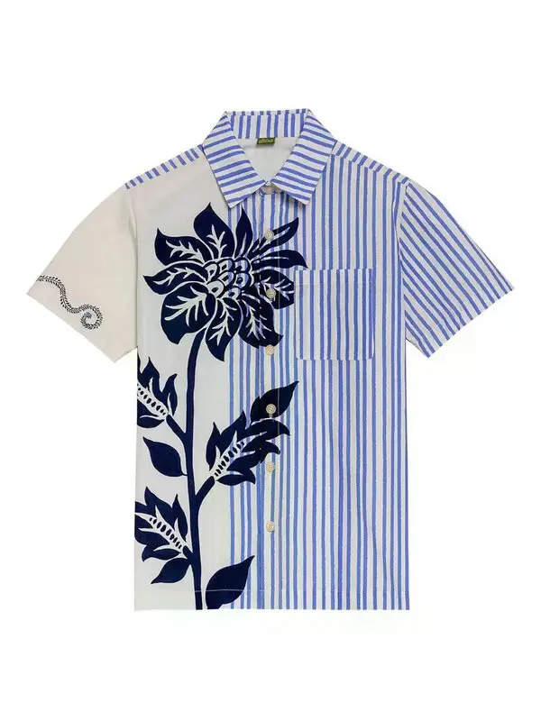 Agua Bendita Jack Floral-print Striped Shirt - Blue