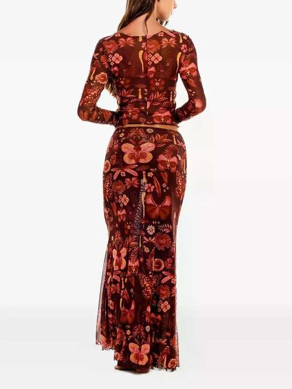 Agua Bendita Floral-print Maxi Skirt - Red