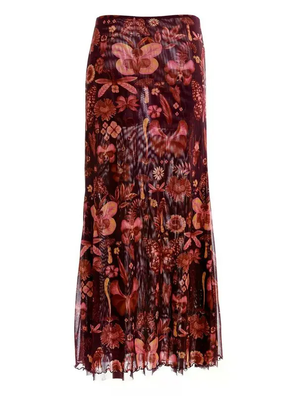 Agua Bendita Floral-print Maxi Skirt - Red