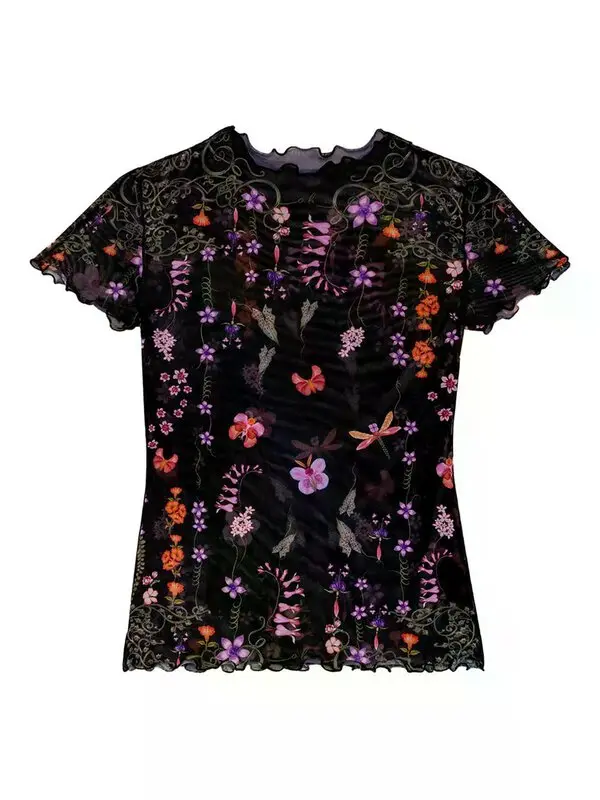 Agua Bendita Floral-print Mesh T-shirt