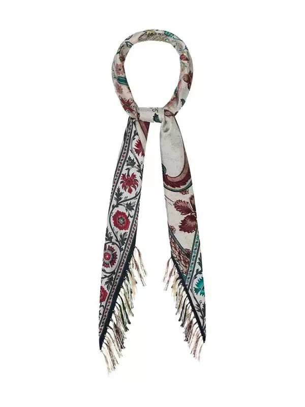 PIERRE-LOUIS MASCIA Floral-pattern Fringed-edges Scarf - White