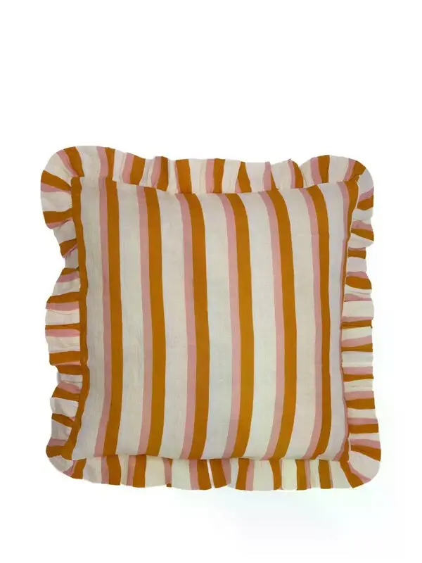 AMUSE LA BOUCHE Striped Ruffled Cushion Cover - Neutrals