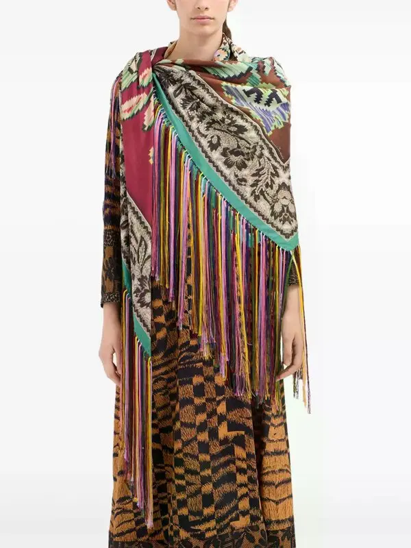 PIERRE-LOUIS MASCIA Patterned Fringed Scarf - Red