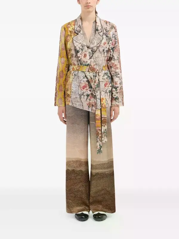 PIERRE-LOUIS MASCIA Floral-patchwork Belted Jacket