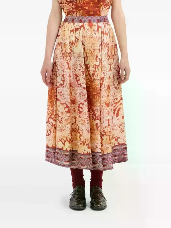 PIERRE-LOUIS MASCIA Silk Tapestry Print Pleated Skirt - Neutrals