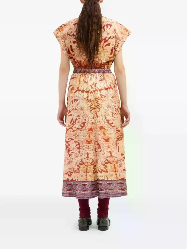 PIERRE-LOUIS MASCIA Silk Tapestry Print Pleated Skirt - Neutrals