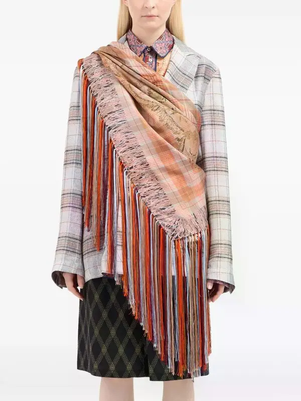 PIERRE-LOUIS MASCIA Plaid-pattern Fringe-edges Scarf - Orange