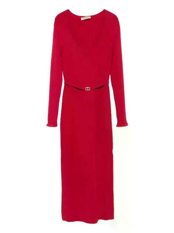 TWINSET Ribbed-knit Belted Dress - Red