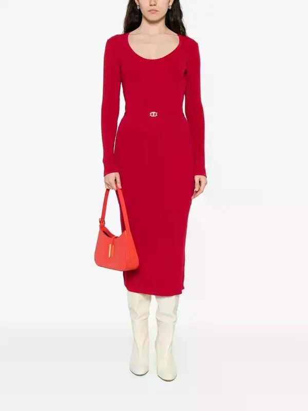 TWINSET Ribbed-knit Belted Dress - Red