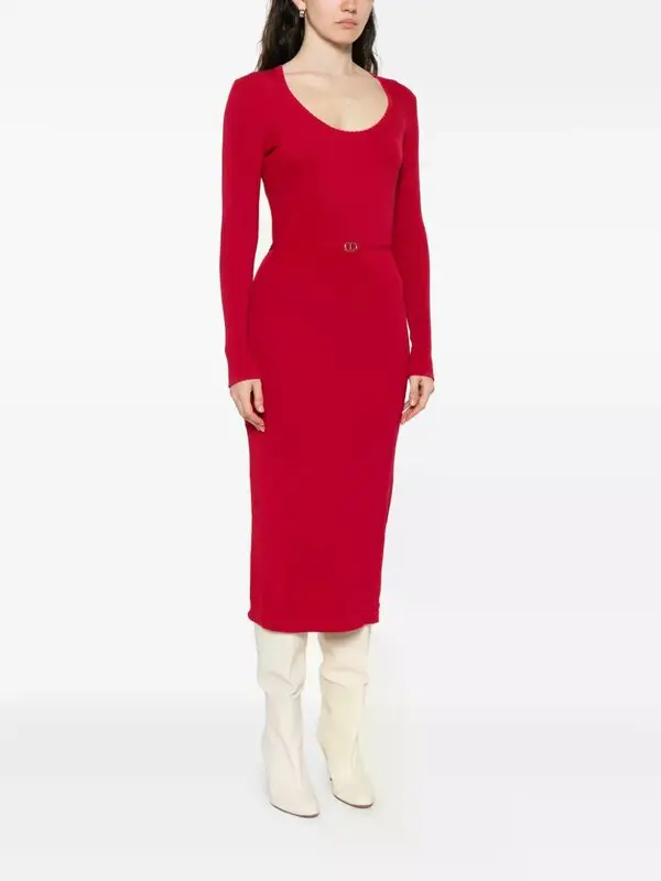 TWINSET Ribbed-knit Belted Dress - Red