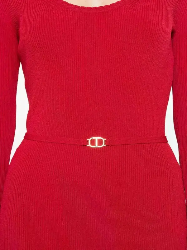 TWINSET Ribbed-knit Belted Dress - Red