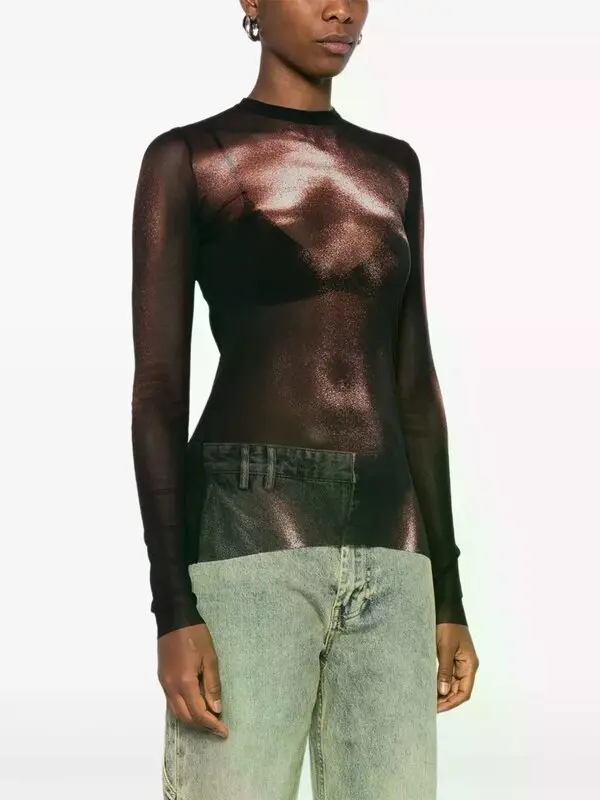 JEAN PAUL GAULTIER Body-print Mesh Top - Brown