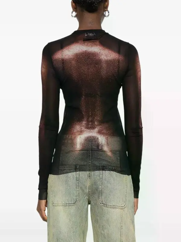 JEAN PAUL GAULTIER Body-print Mesh Top - Brown