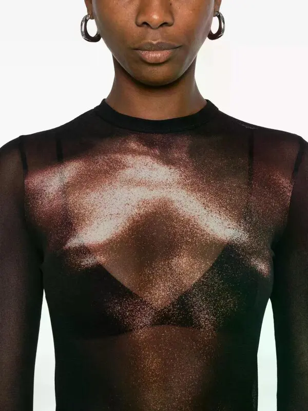 JEAN PAUL GAULTIER Body-print Mesh Top - Brown