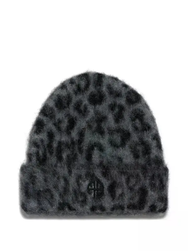 ANINE BING Elia Leopard-print Beanie - Grey