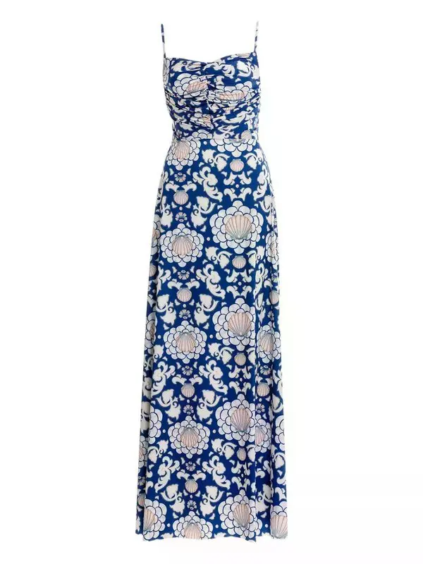 Agua Bendita Arista Open-back Shell-print Maxi Dress - Blue
