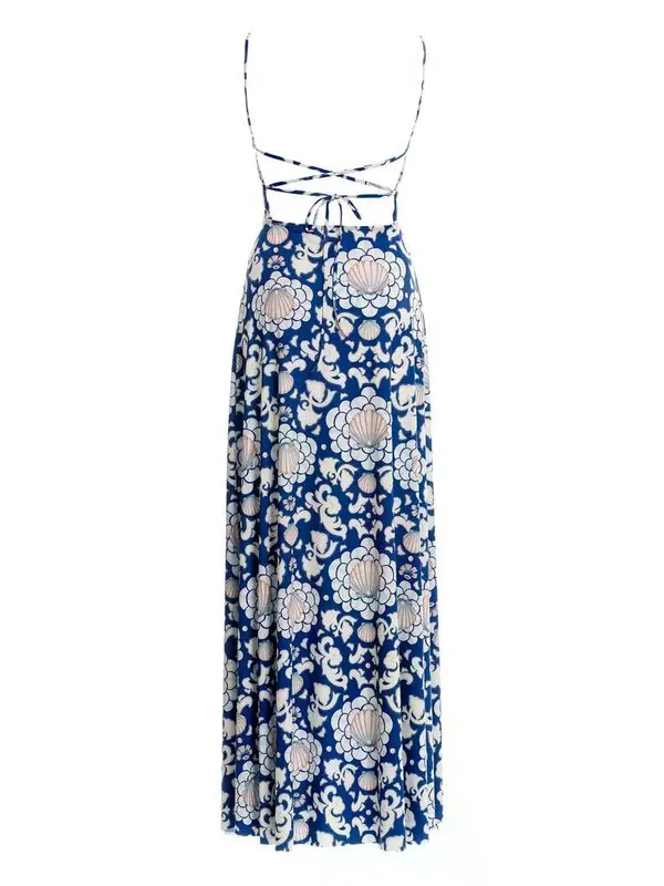 Agua Bendita Arista Open-back Shell-print Maxi Dress - Blue