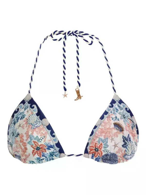 Agua Bendita Floral Print Triangle Bikini Top - White
