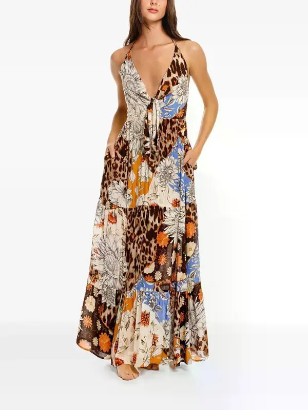 Agua Bendita Gabrielle Halter-Neck Maxi Dress - Orange