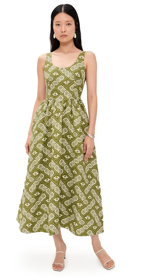 Hunter Bell Maddy Floral-embroidered Quilted Midi Dress