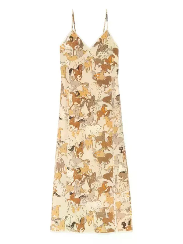 Zadig&Voltaire Horse-print Slip Midi Dress - Neutrals