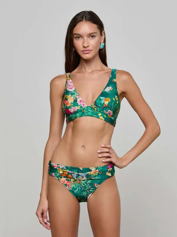 L'Agence Miya Bikini Bottom - Bottle Green Multi Charonda Butterfly
