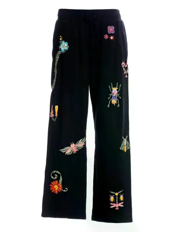 Agua Bendita Embroidered Floral Insect Trousers - Black