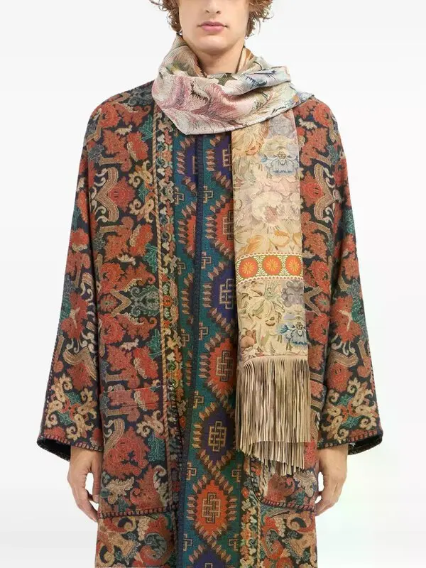 PIERRE-LOUIS MASCIA Floral-tapestry Fringe Scarf - Neutrals