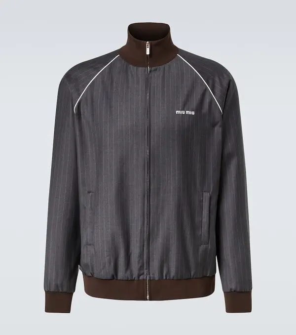 Miu Miu Logo Pinstripe Virgin Wool Track Jacket