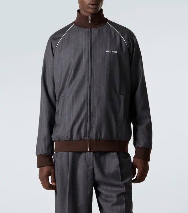 Miu Miu Logo Pinstripe Virgin Wool Track Jacket