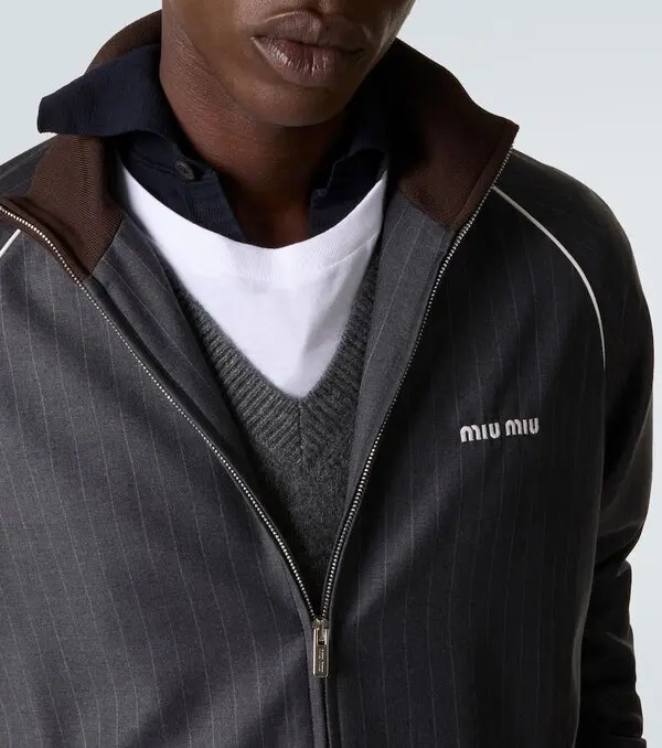 Miu Miu Logo Pinstripe Virgin Wool Track Jacket