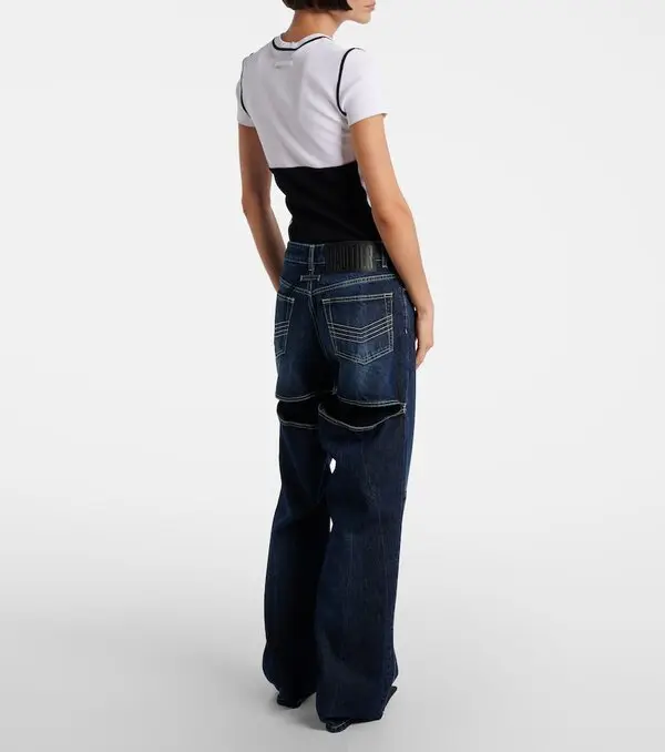 JEAN PAUL GAULTIER Cutout High-rise Wide-leg Jeans - Blue