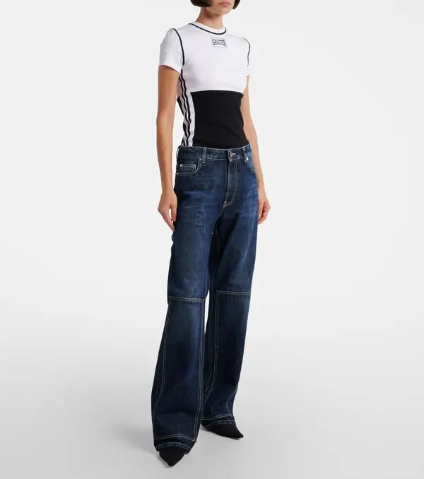 JEAN PAUL GAULTIER Cutout High-rise Wide-leg Jeans - Blue