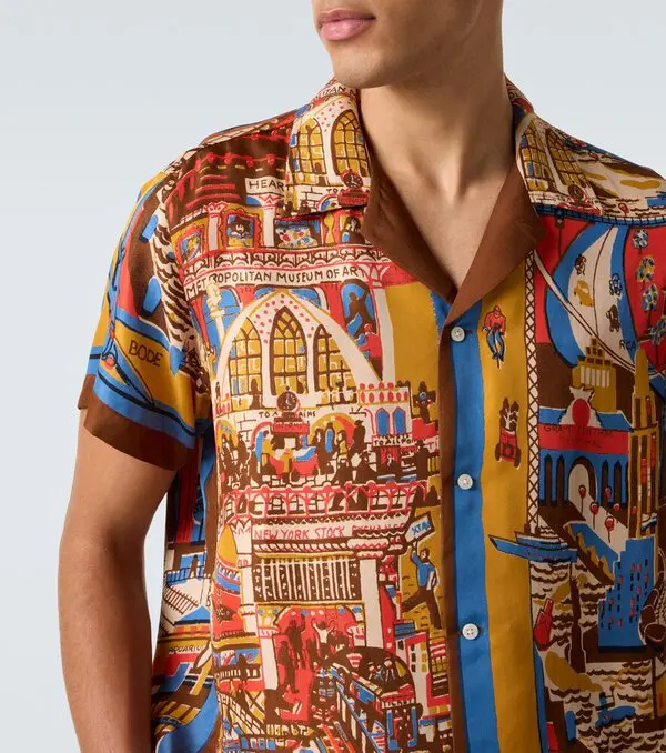 BODE Manhattan Island Printed Silk Bowling Shirt - Multicoloured