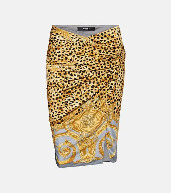 Versace Printed Gathered Jersey Miniskirt