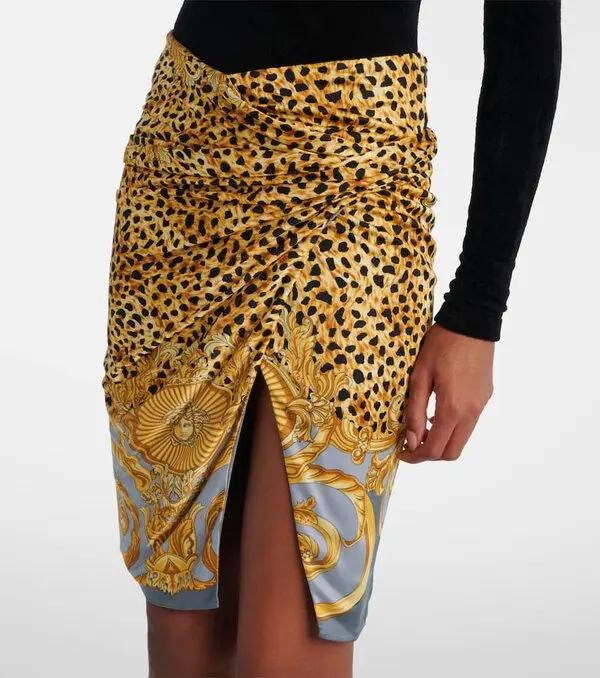 Versace Printed Gathered Jersey Miniskirt