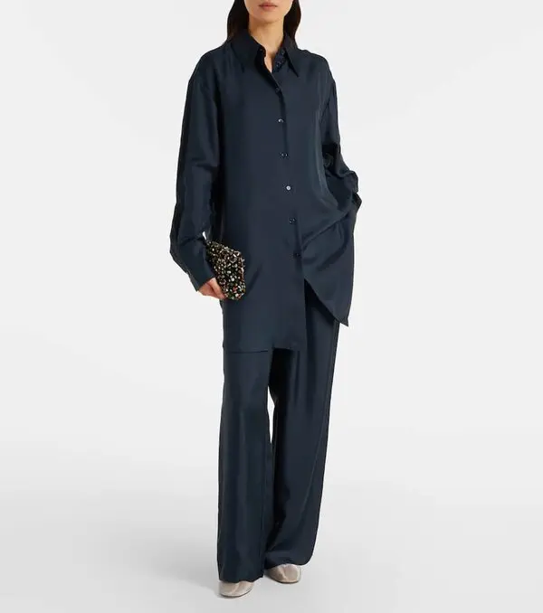 RÓHE Oversized Silk Satin Shirt - Blue