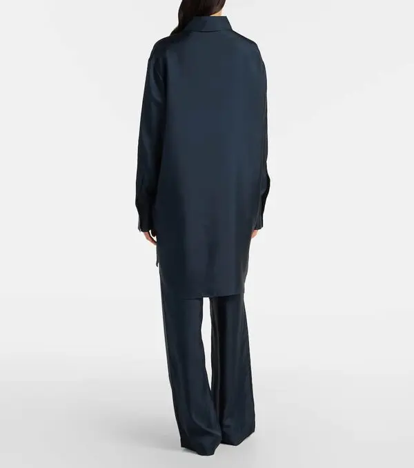 RÓHE Oversized Silk Satin Shirt - Blue