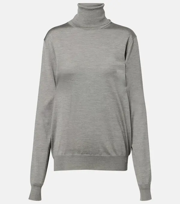 THE ROW Liwen Silk Turtleneck Top - Grey