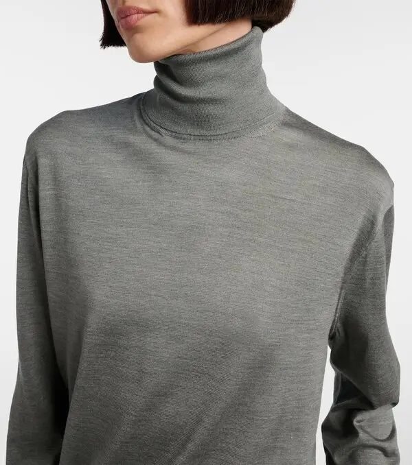 THE ROW Liwen Silk Turtleneck Top - Grey