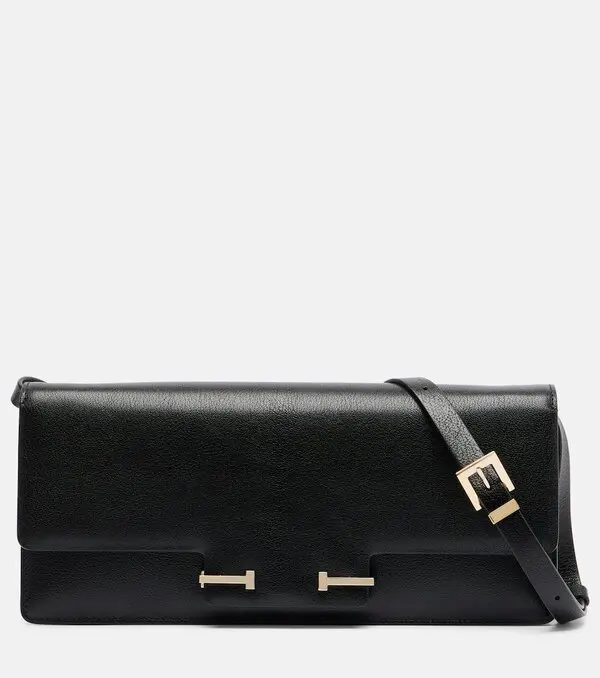 TOM FORD Double T Leather Shoulder Bag - Black