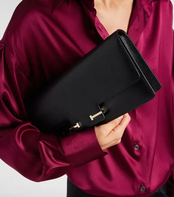 TOM FORD Double T Leather Shoulder Bag - Black