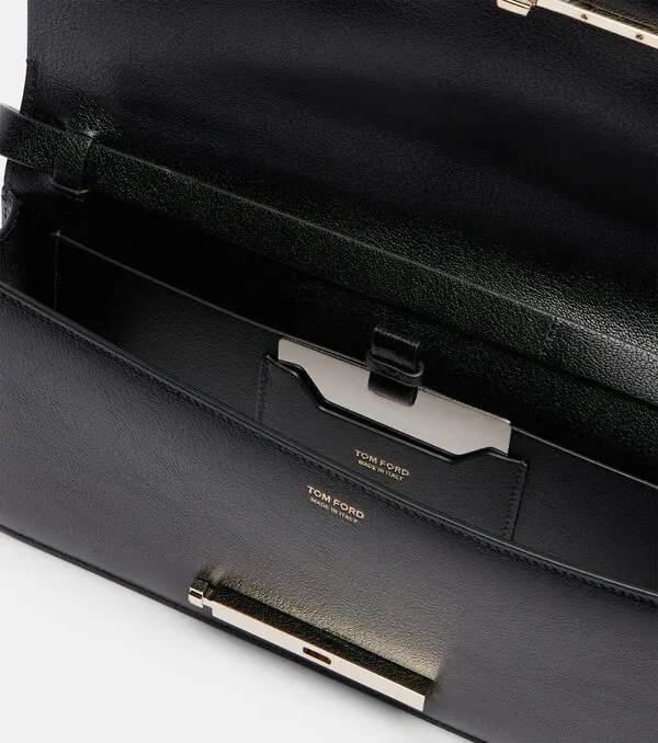 TOM FORD Double T Leather Shoulder Bag - Black
