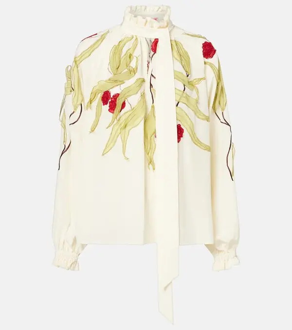 La DoubleJ Cerere Embroidered Silk Blouse