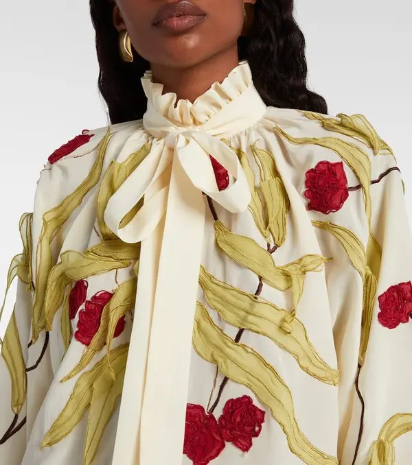 La DoubleJ Cerere Embroidered Silk Blouse