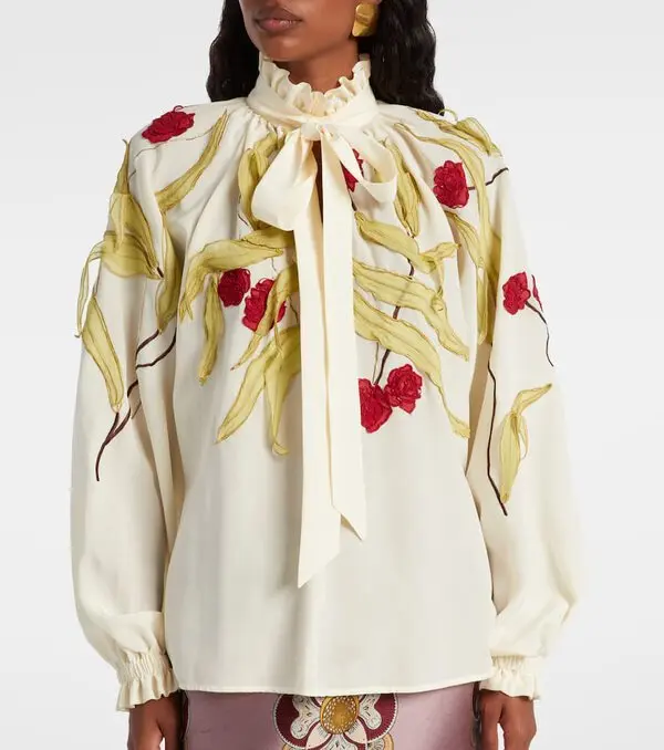 La DoubleJ Cerere Embroidered Silk Blouse
